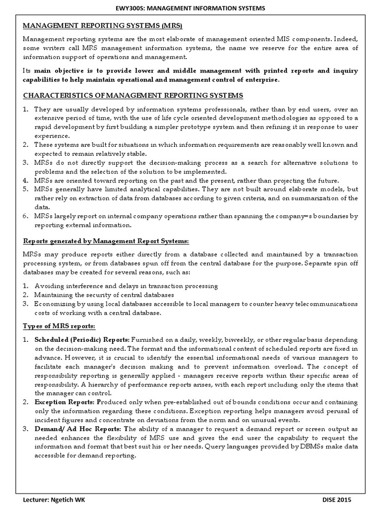 Management Reporting Systems-MRS | PDF | Information System | Databases