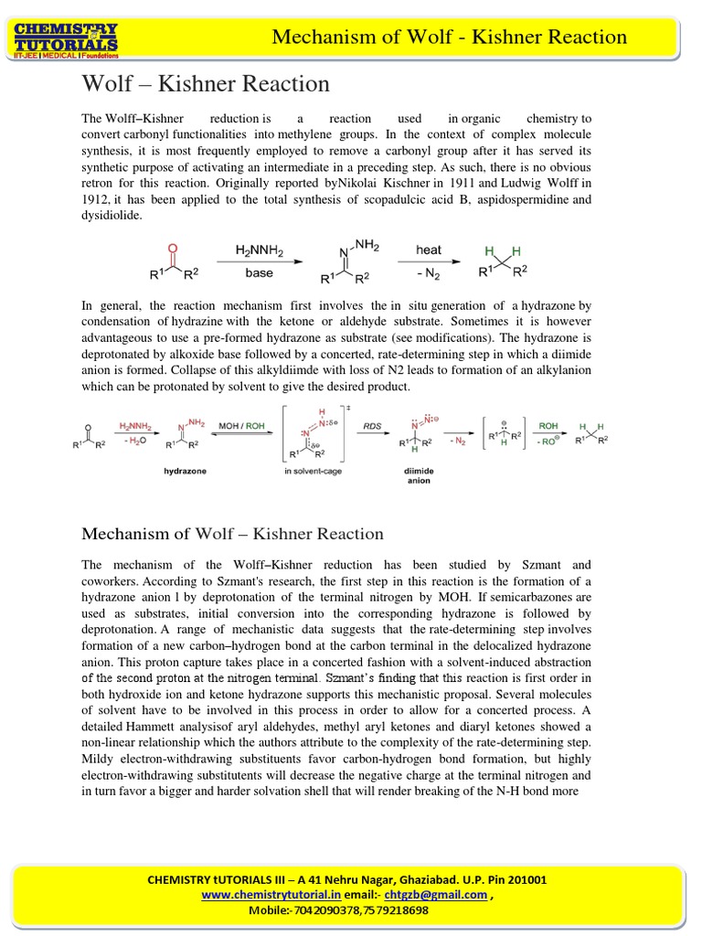 Wolf Kishner Reaction | Chemical Reactions | Organic Chemistry