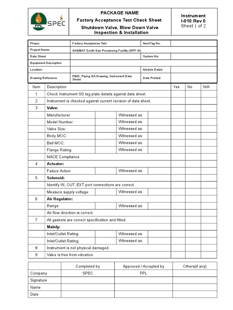 SDV, BDV, Esdv Checklist | PDF | Valve | Pipe (Fluid Conveyance)