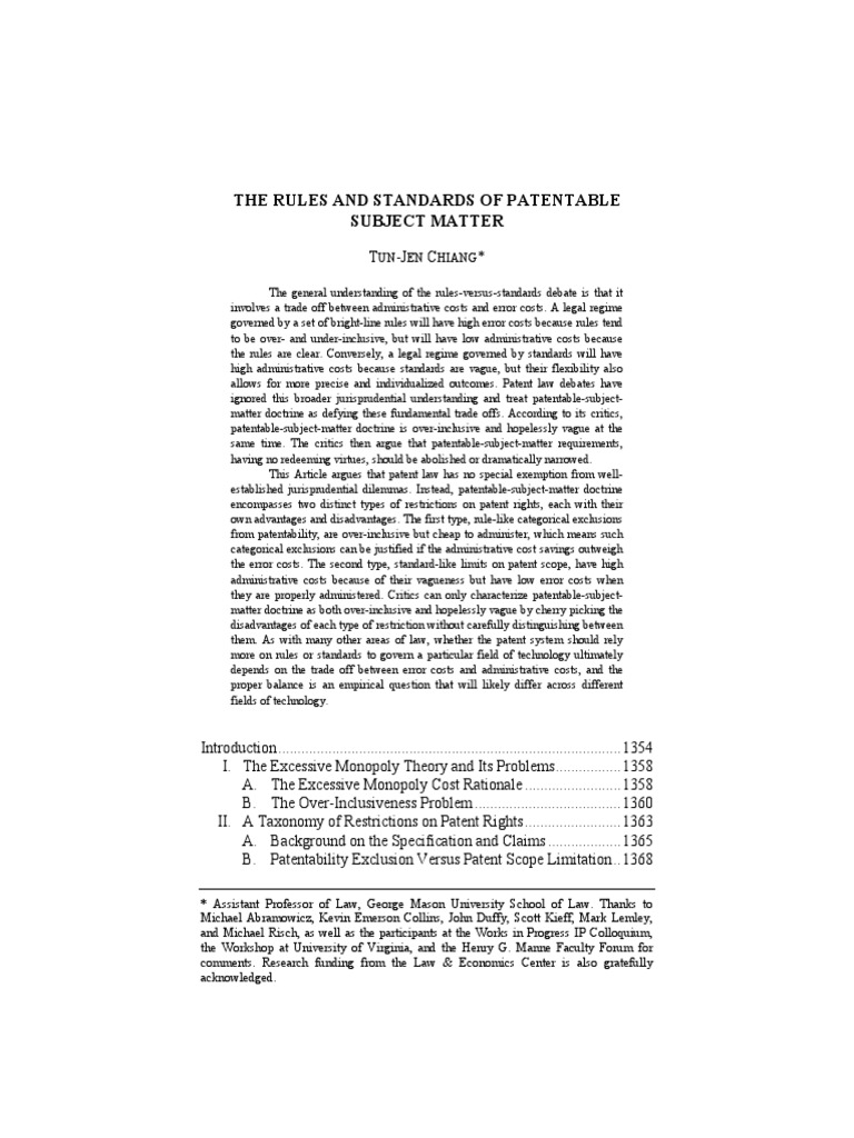The Rules and Standards of Patentable Subject Matter | Download Free PDF | Glossary Of Patent ...
