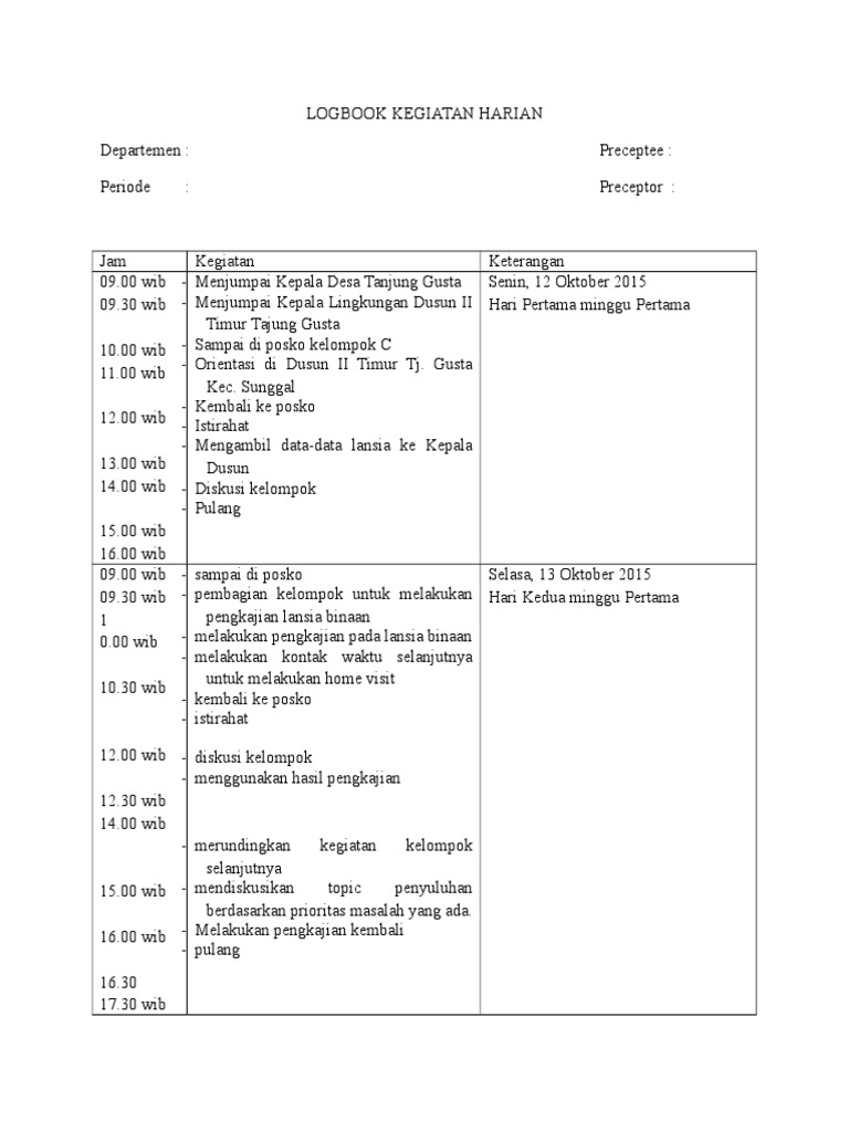Logbook Kegiatan Harian | PDF