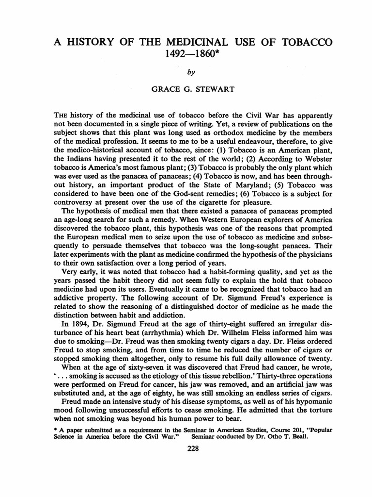 Medicinal Tobacco Use History 1492-1860 | PDF