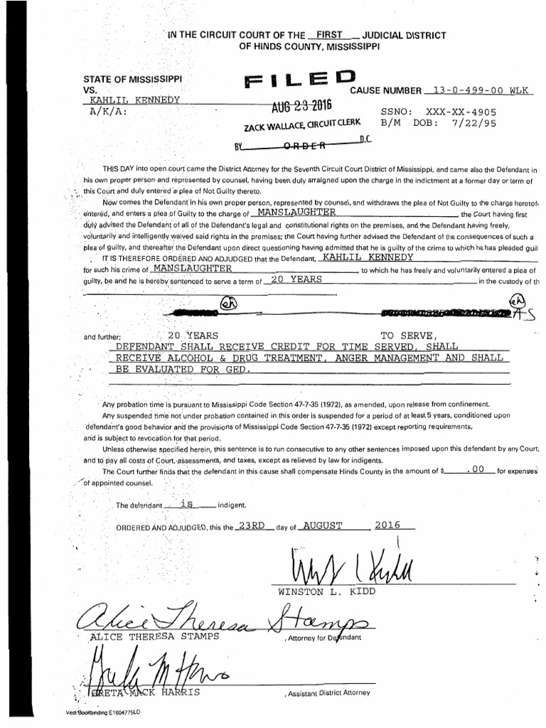 Kennedy Kahlil Sentencing Order | PDF | Plea | Common Law