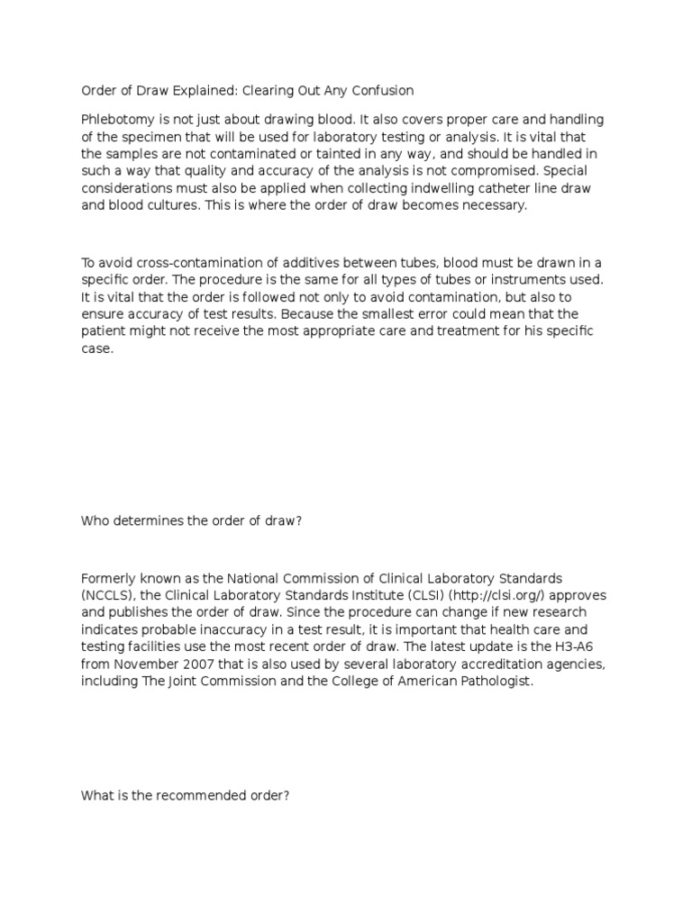 Order of Draw Explained | PDF | Medical Laboratory | Coagulation