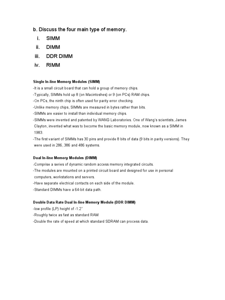SIMM vs DIMM: Memory Module Overview | PDF