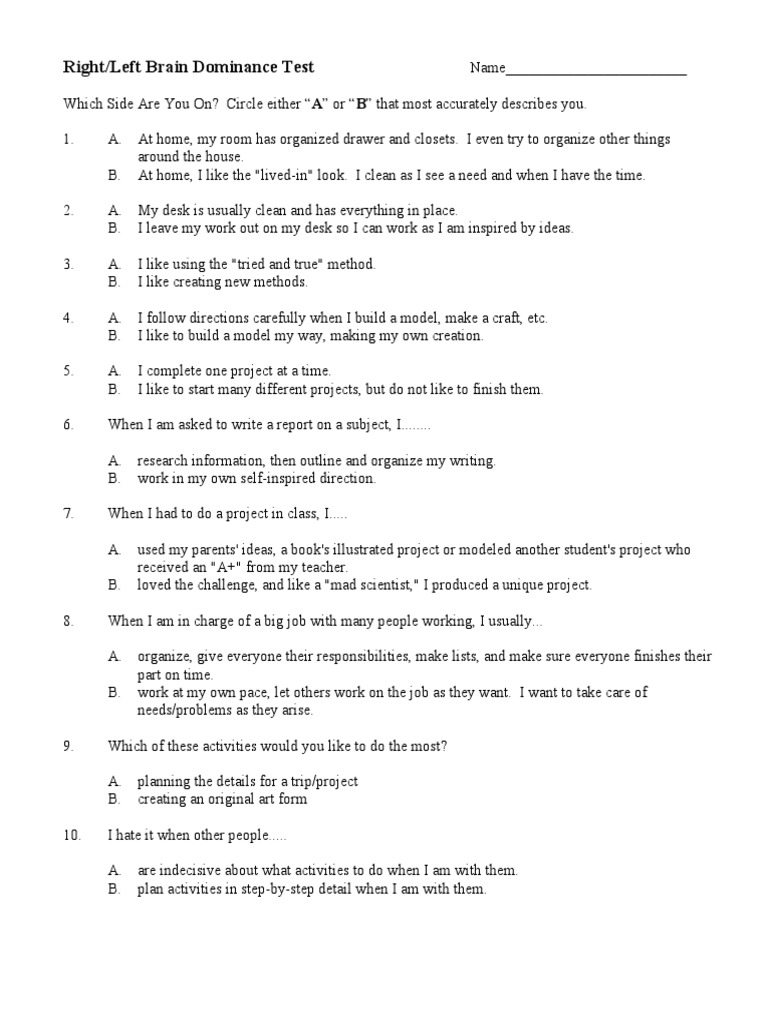 03 Left-Right Brain Dominance Test.pdf | Lateralization Of Brain ...