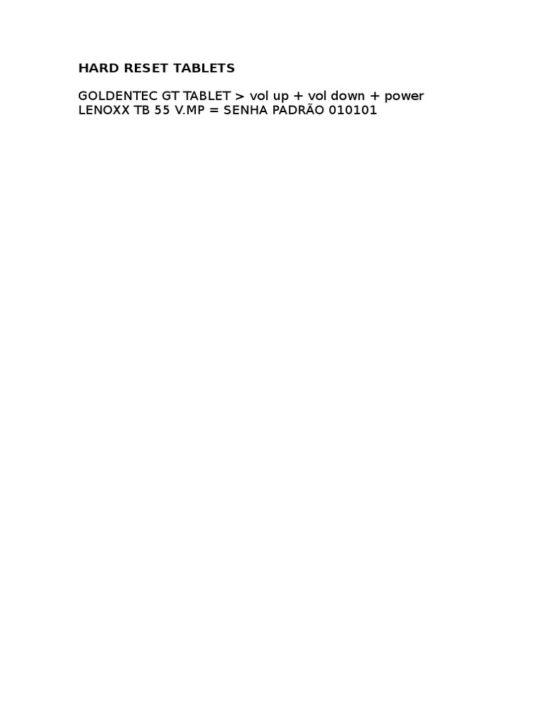 Hard Reset Guide for Tablets | PDF
