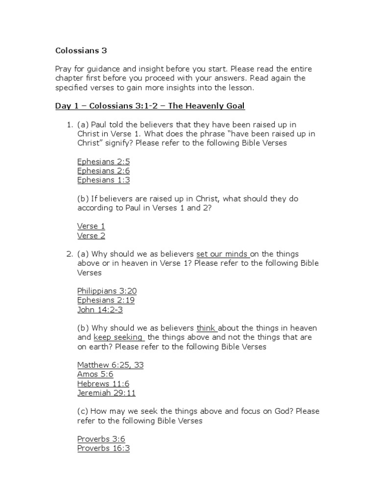 Colossians 3 Study Guide | PDF | Epistle To The Colossians | Seven ...