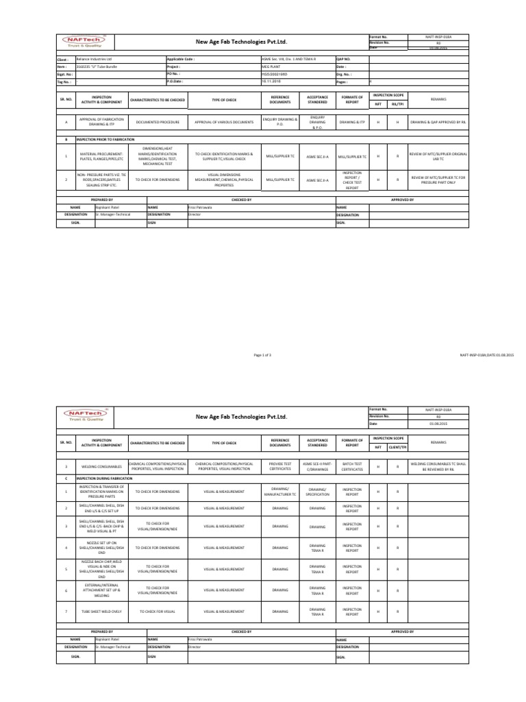 Heat Exchanger QAP | PDF | Nondestructive Testing | Pipe (Fluid Conveyance)
