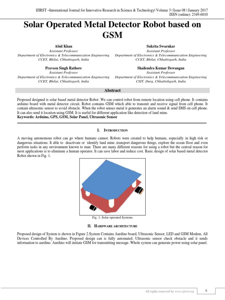 Solar Operated Metal Detector Robot Based On GSM | PDF | Arduino ...