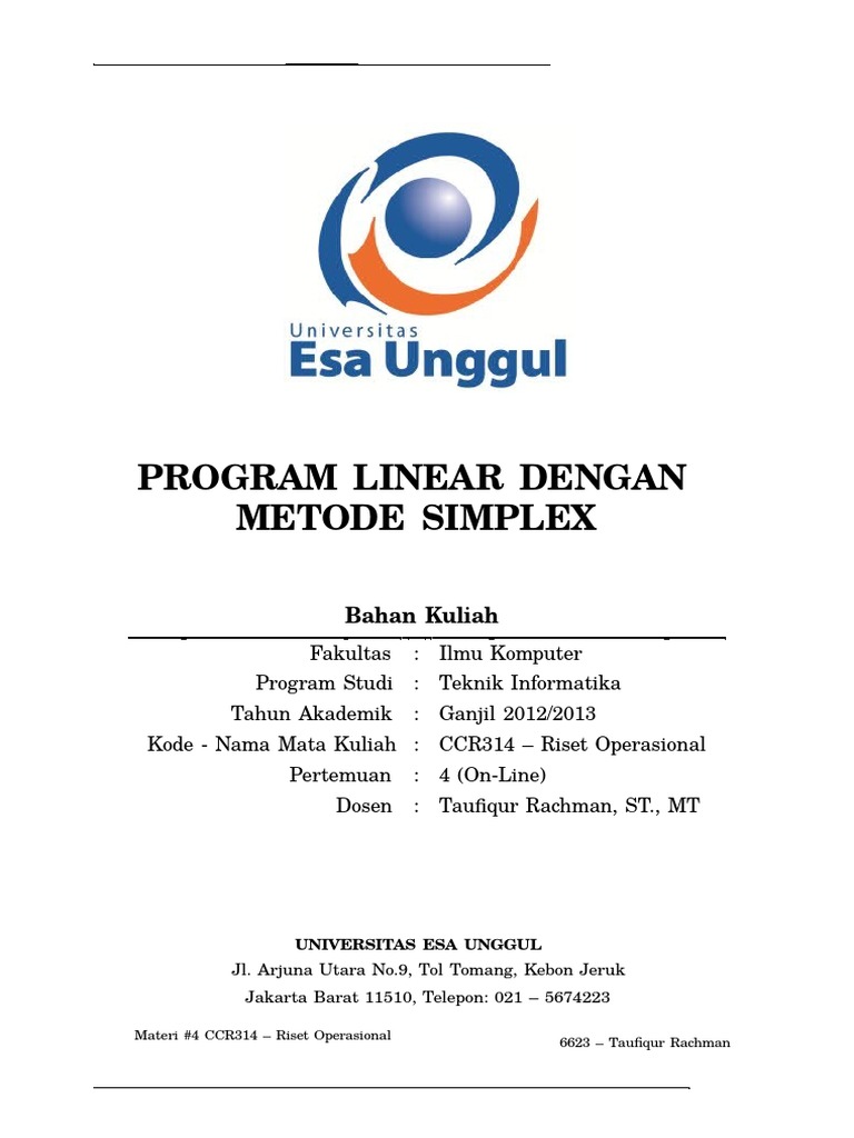 Program Linear Metode Simpleks | PDF
