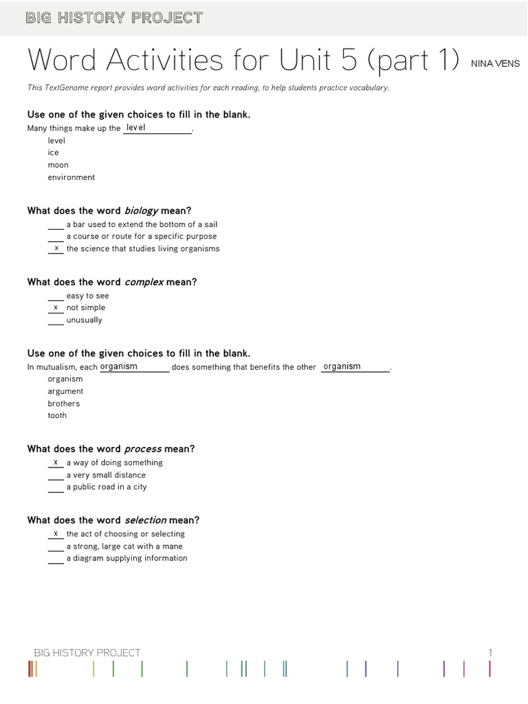 Vocab Activity Unit5 Part1 Student | PDF | Organisms | Prokaryote
