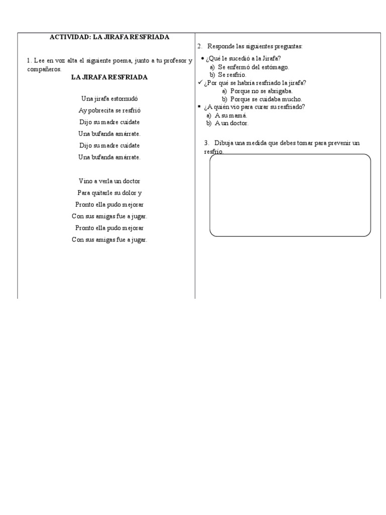 Poema Infantil: La Jirafa Resfriada | PDF | Salud y bienestar