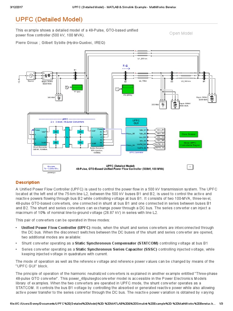 Upfc Detailed Model Matlab And Simulink Example Mathworks Benelux Pdf Ac Power Power