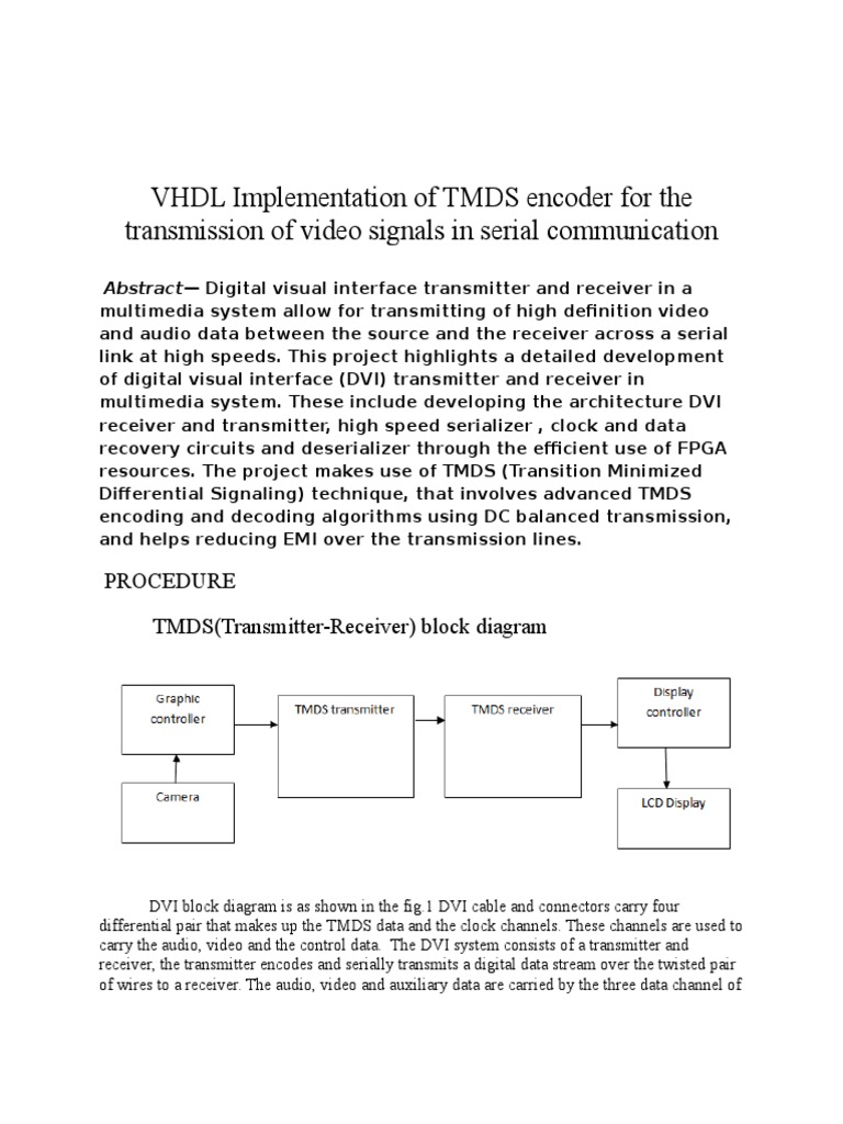 VHDL Implementation of TMDS Encoder For The Transmission of Video ...