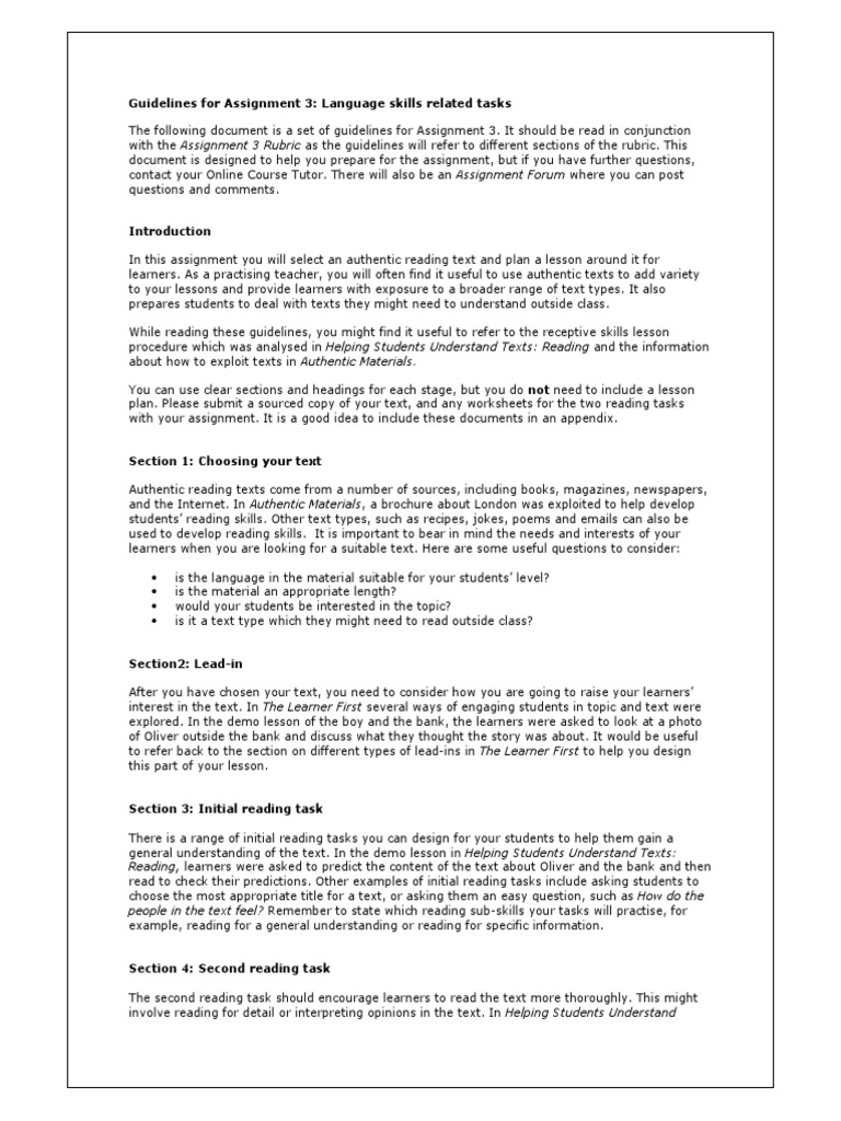 Guidelines For Assignment 3 | PDF | Reading Comprehension | Cognition