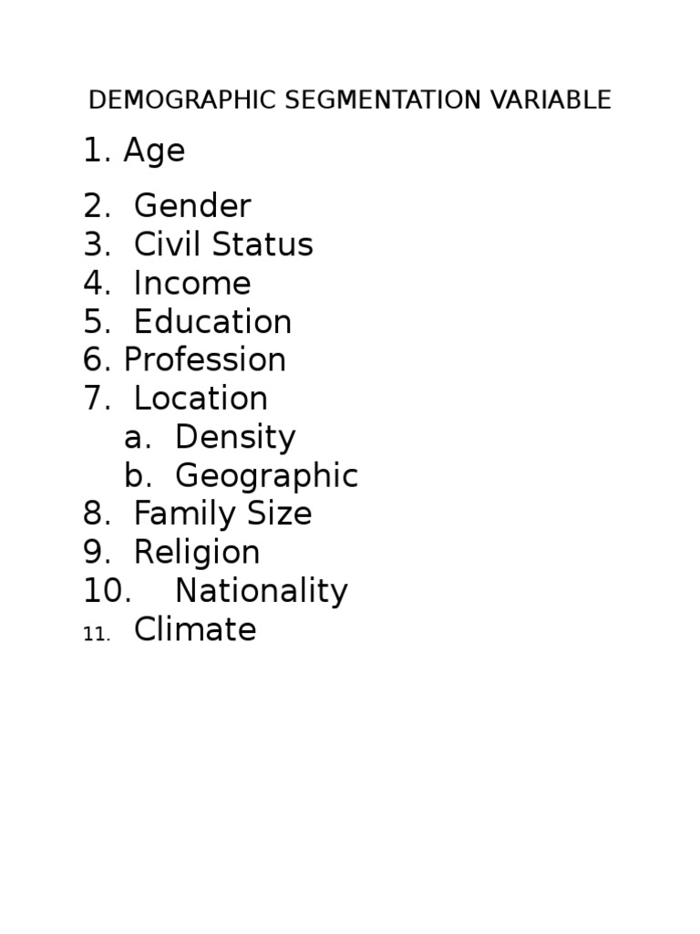 Key Demographic Segmentation Variables | PDF | Wellness | Technology ...