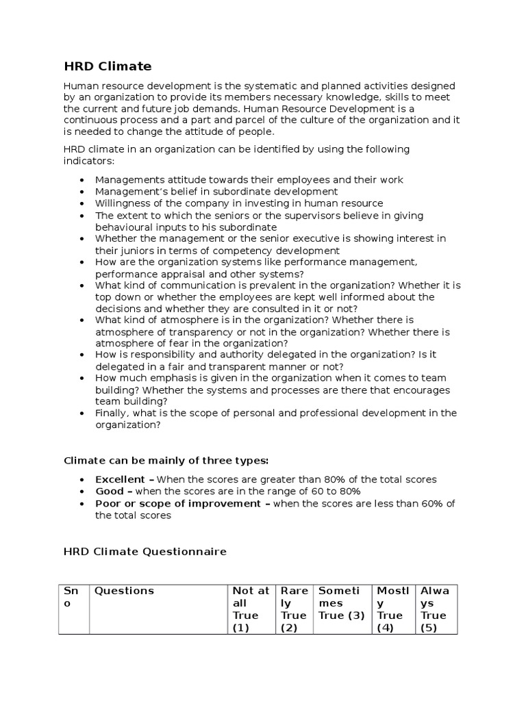 HRD Climate Questionnaire | PDF