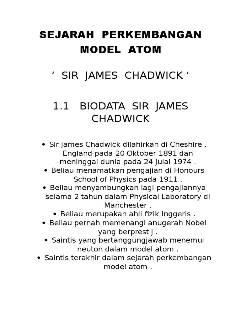 Sejarah Perkembangan Model Atom Sir James Chadwick | PDF