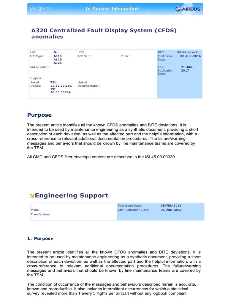 A320 Centralized Fault Display System (CFDS) Anomalies | Download Free PDF | Comma Separated ...