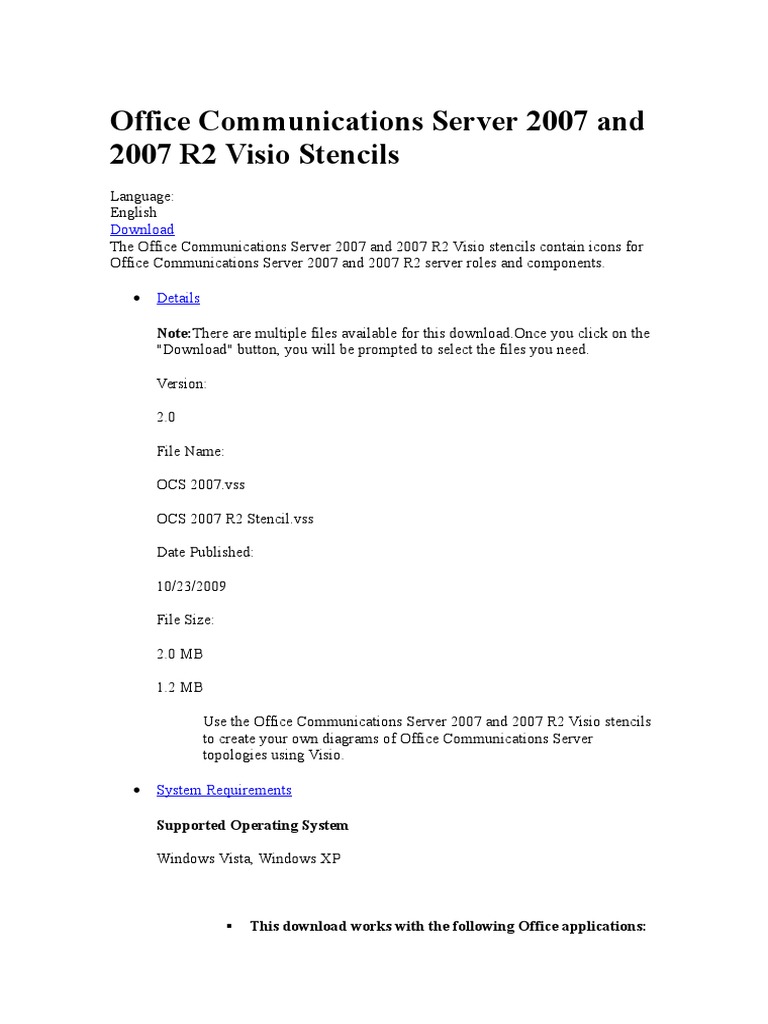 Visio Stencils for OCS 2007 Users | PDF | Microsoft Windows | Windows Vista