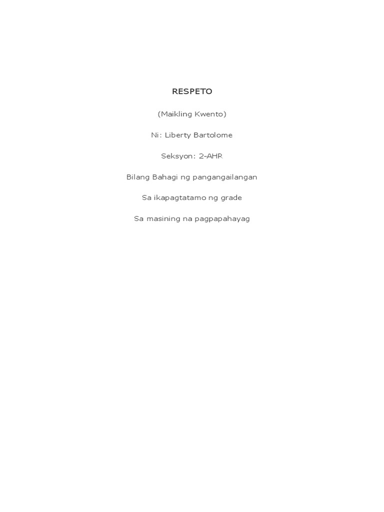 Respeto - Filipino Maikling Kwento | PDF