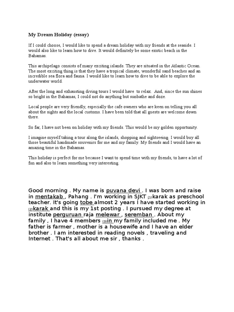 My Dream Holiday | PDF