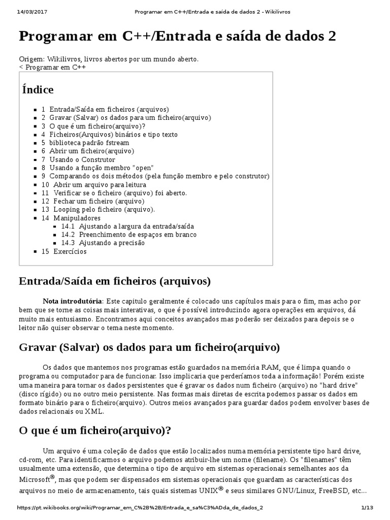 Programar em C++ - Entrada e Saída de Dados | PDF | C (linguagem de ...