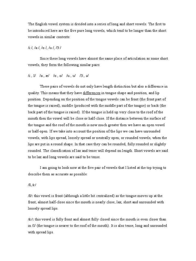 The English Vowel System | PDF | Vowel | Phonology