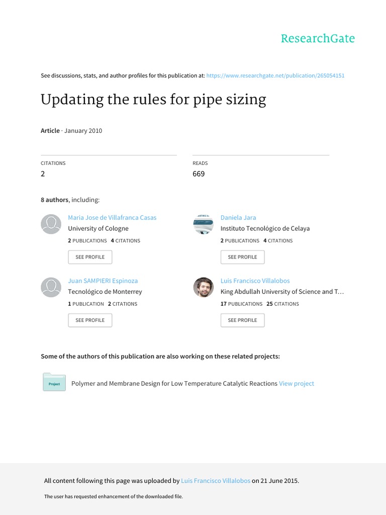 Updated Pipe Sizing Guidelines | PDF