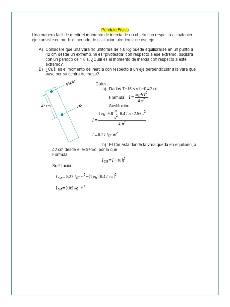 problemas resueltos péndulo simple, de torsión, físico, amortiguado ...