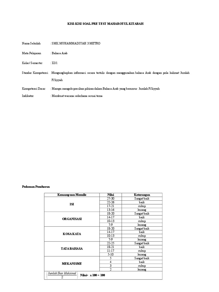 Kisi-Kisi Soal | PDF
