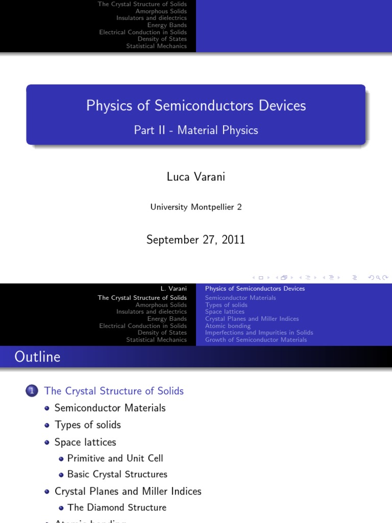 Luca Varani - University Montpellier 2 - Physics of Semiconductor Devices - Part II Material ...