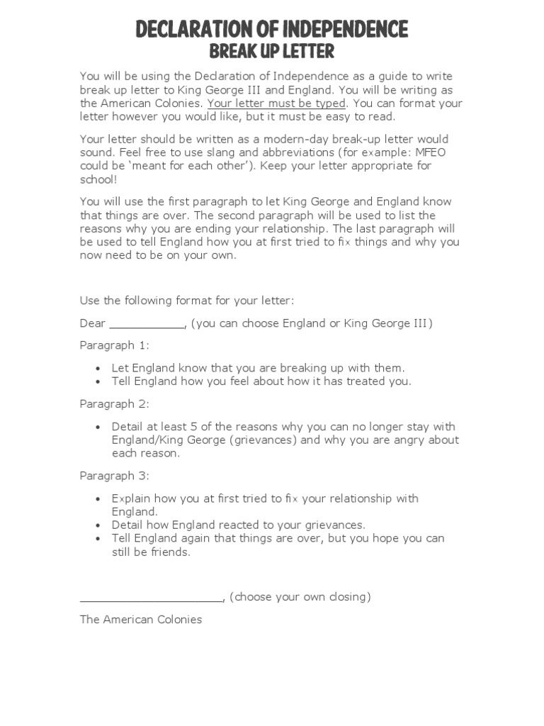 Declaration of Independence Break Up Letter | PDF