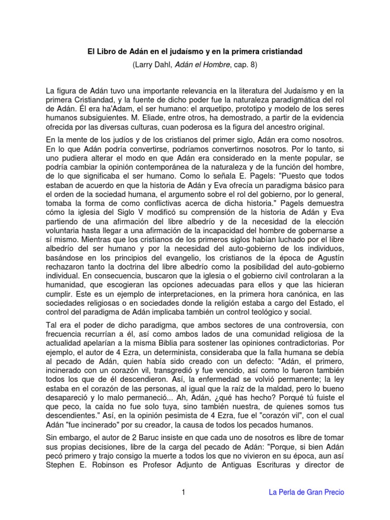 El Libro de Adán en El Judaísmo y en La Primera Cristiandad | PDF ...