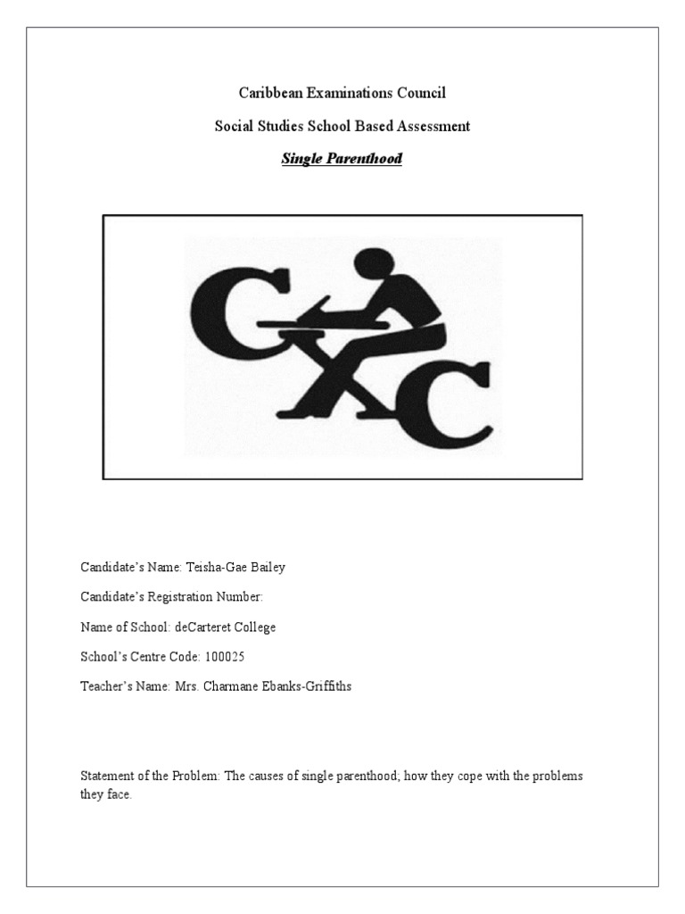 Social Studies SBA | PDF | Single Parent | Percentage