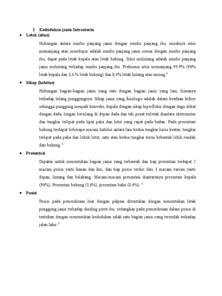 Kedudukan Janin: Situs, Sikap, Presentasi, Posisi | PDF