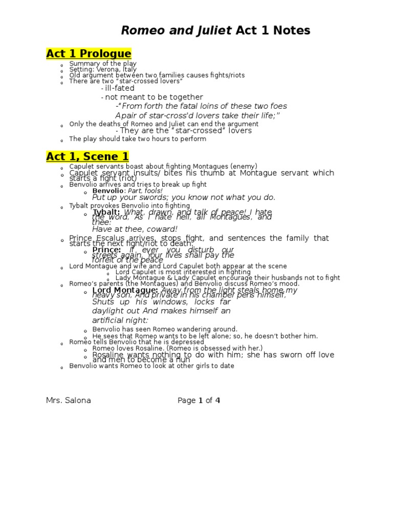 Romeo and Juliet Act 1 Summary | PDF | Characters In Romeo And Juliet ...