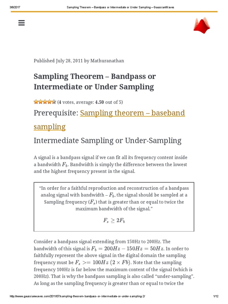 Sampling Theorem - Bandpass or Intermediate or Under Sampling ...