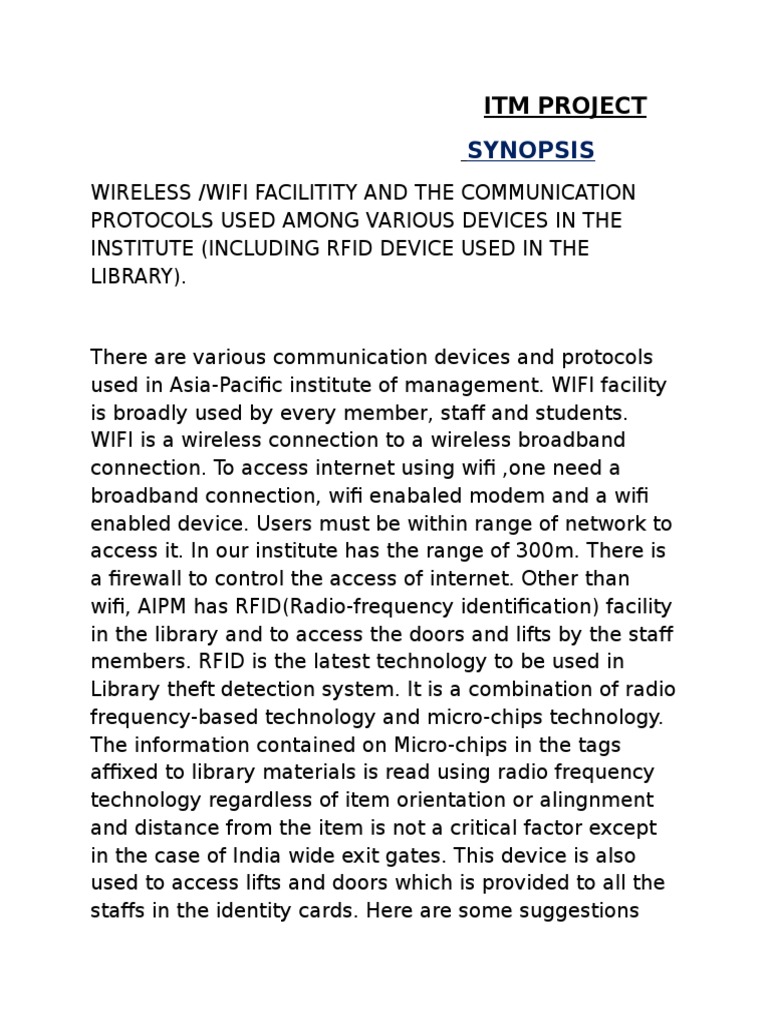 Itm Project: Synopsis | PDF