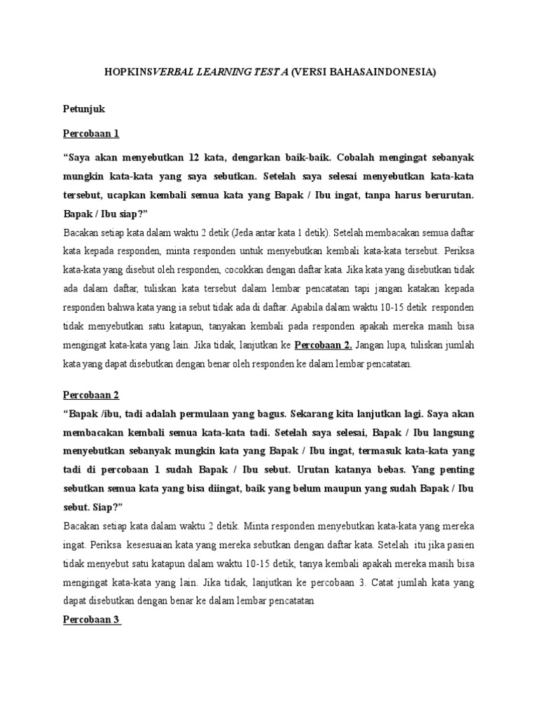 4.hopkins Verbal Learning Test A | PDF