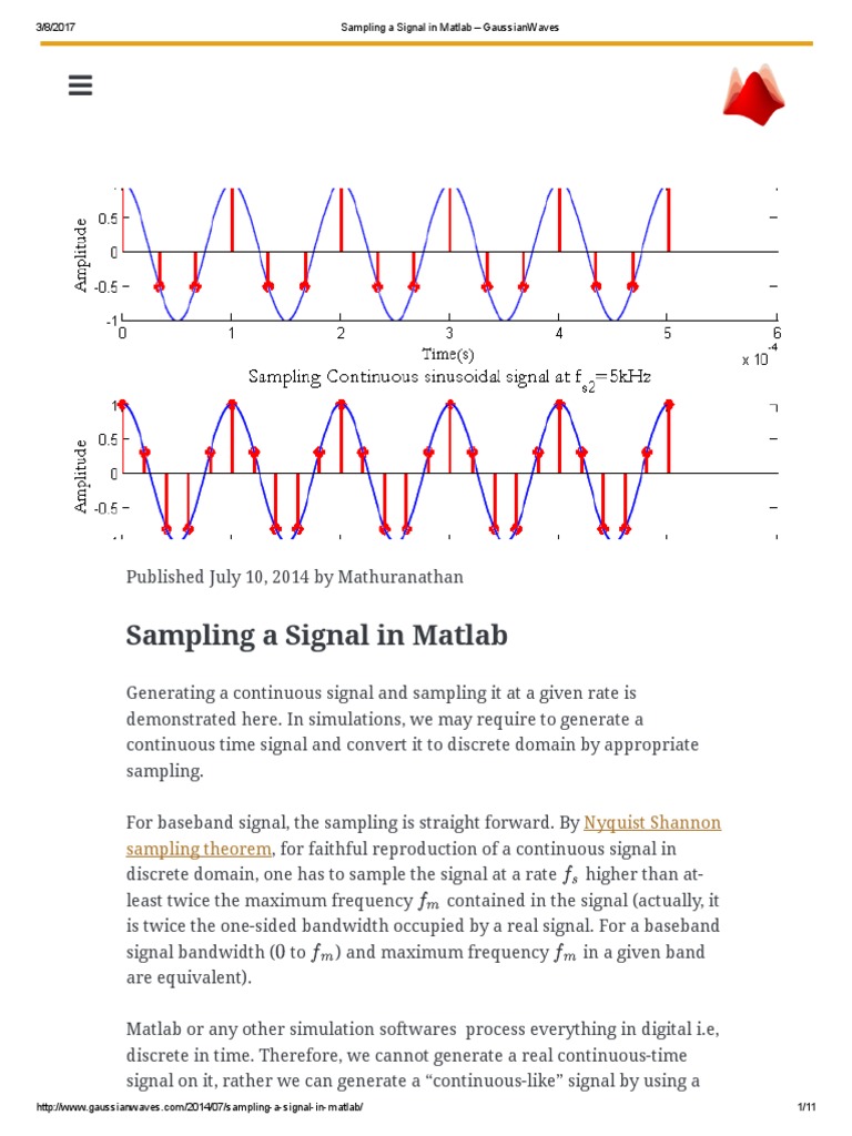 Sampling A Signal in Matlab - GaussianWaves | Download Free PDF | Sampling (Signal Processing ...
