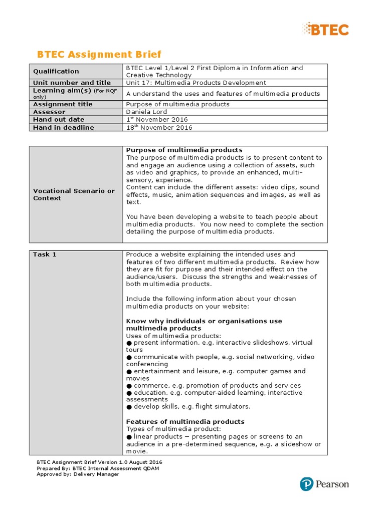 Btec Assignment Brief L2itunit17assignment1of2 | PDF | Multimedia ...