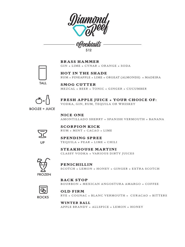 Diamond Reef Drink Menu | PDF | Fermented Foods | Biotechnology Products