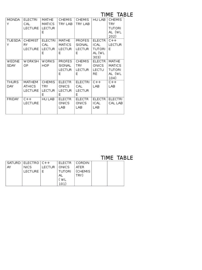 Timetable | PDF | Technology & Engineering