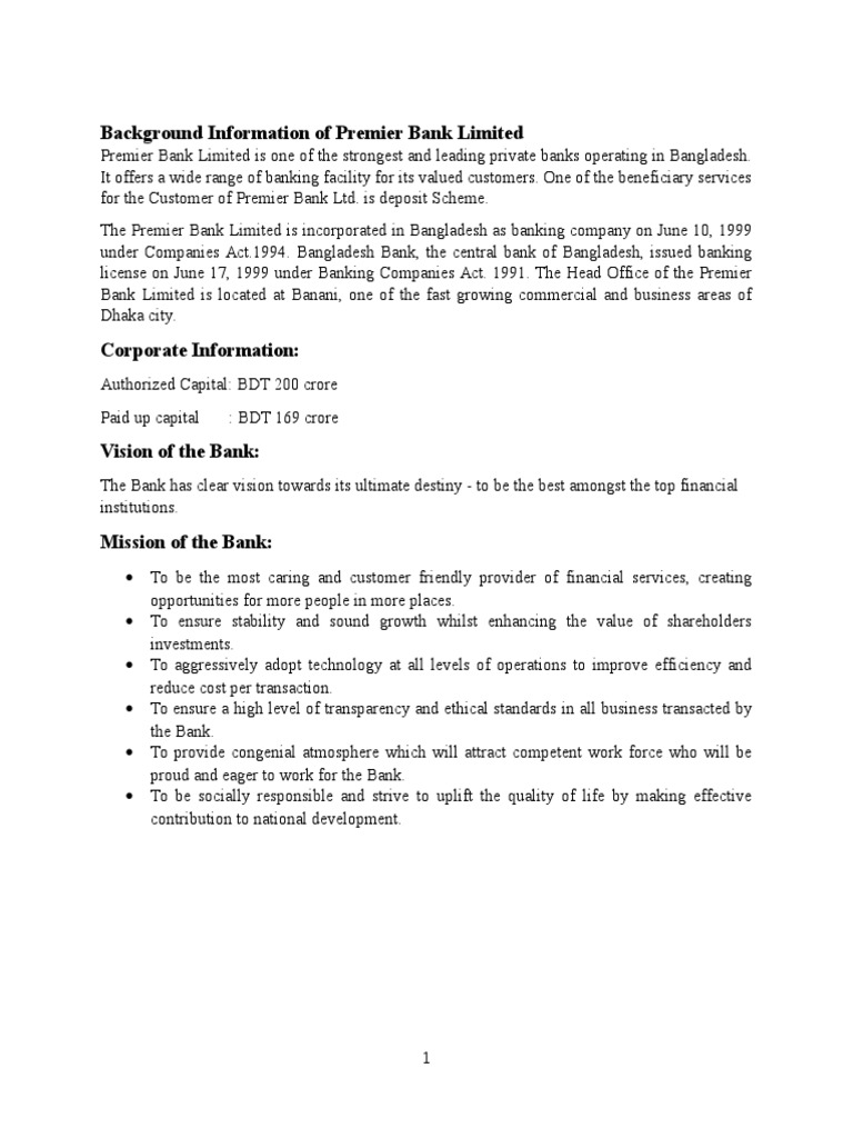 Premier Bank Report | PDF | Employee Benefits | Employment