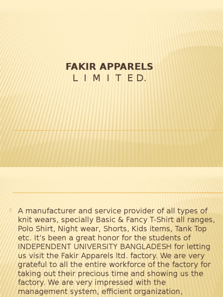 FAKIR-APPARELS - PPTX Print | PDF | Yarn | Textiles
