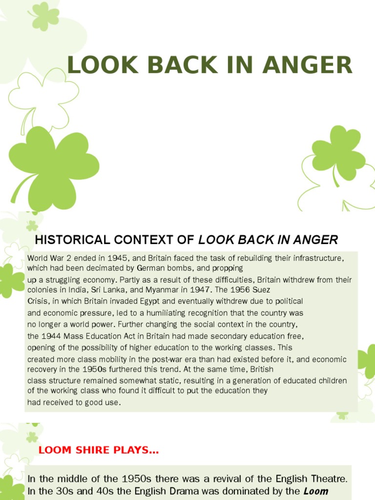 Look Back in Anger | PDF | Realism (Arts) | Theatre