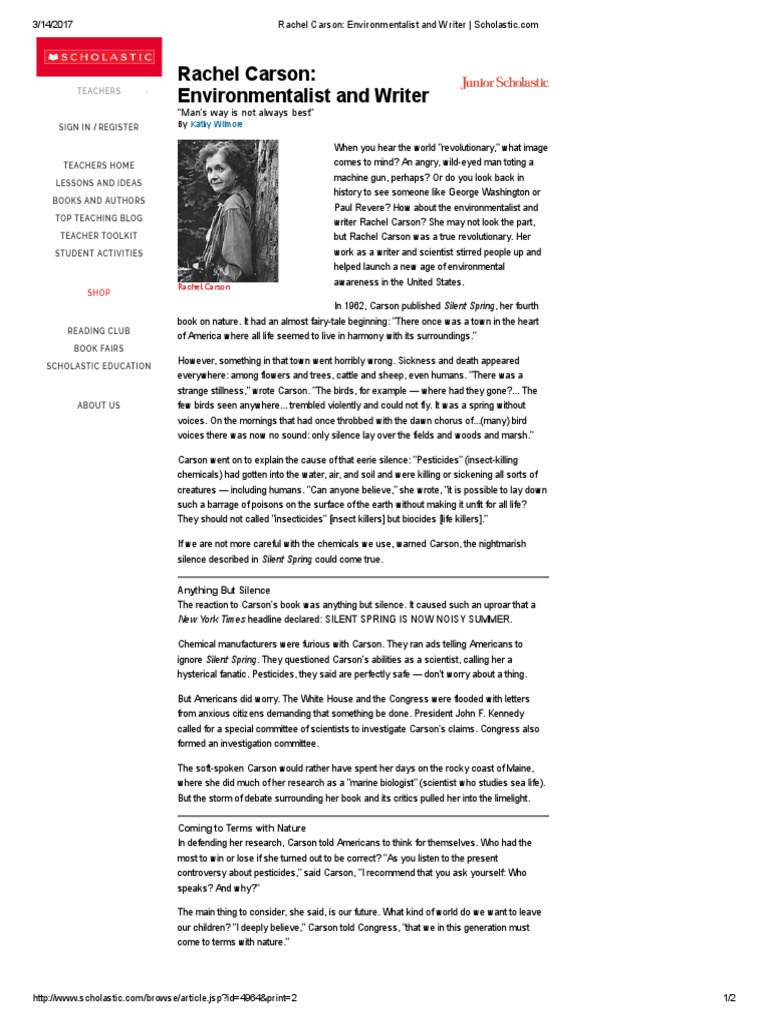 Rachel Carson Environmentalist and Writer Scholastic | PDF ...