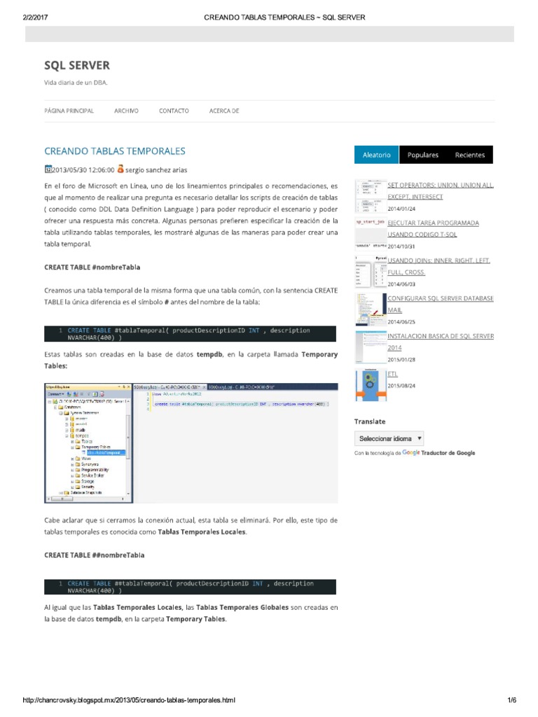 Creando Tablas Temporales SQL Server | PDF